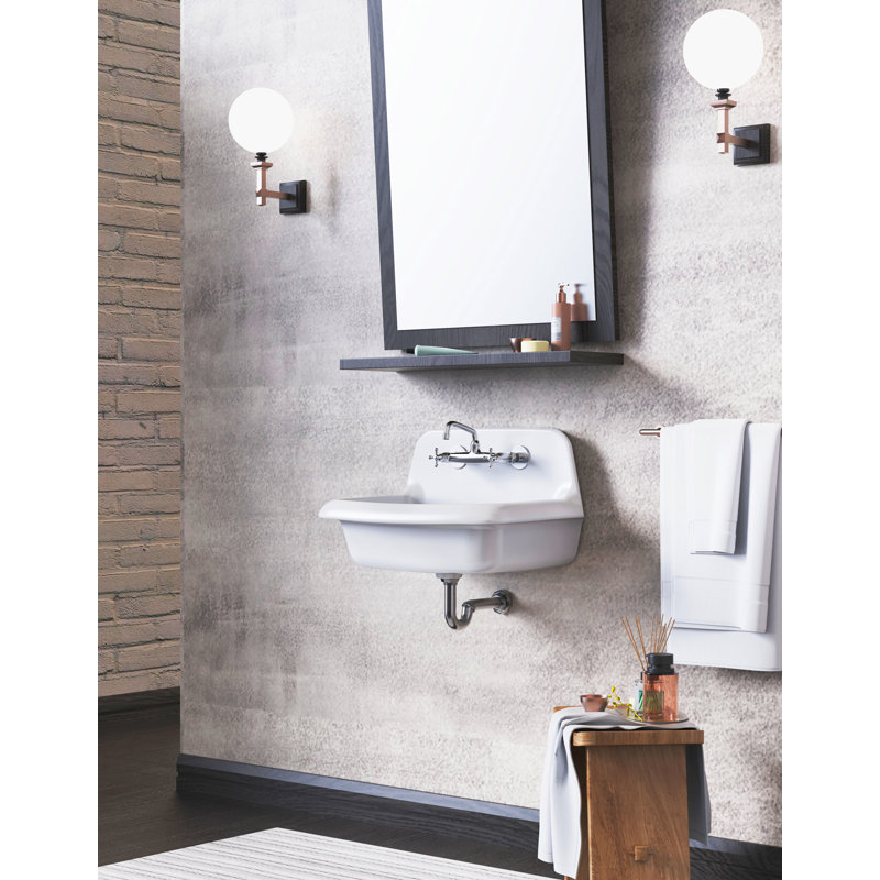 ELLAI 24-in Wall Mounted High Back Utility Sink White Ceramic Farmhouse Laundry Sink Bathroom ...